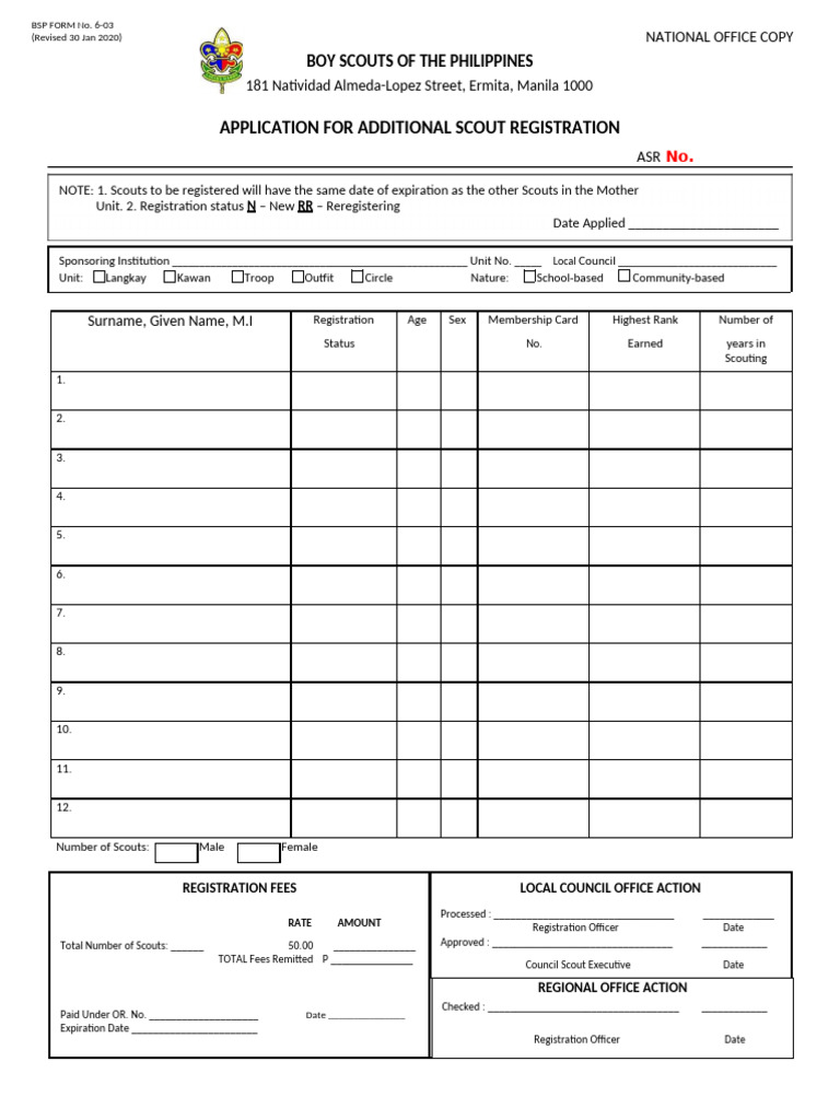 Additional Scout Registration Form | PDF | Scouting | Outdoor Recreation Organizations