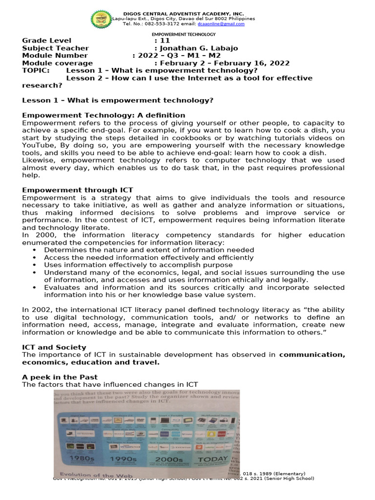 Empowerment Tech for Grade 11 | PDF | Plagiarism | Internet