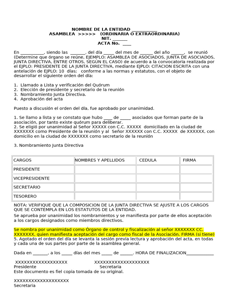 Modelo acta de nombramiento | PDF