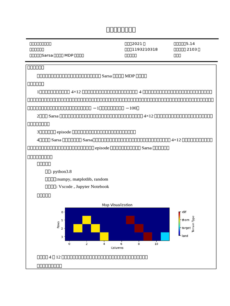实验报告6 sarsa算法 | PDF