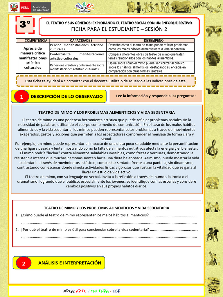SESION2-3° Ficha (1) 3ro de Secundaria | PDF | Teatro | Dieta