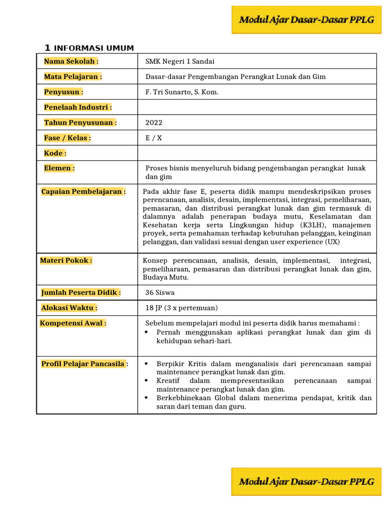 Dasar-Dasar PPLG (Modul 1) | PDF