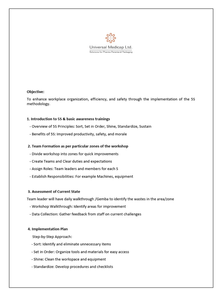 Agenda For Implementing 5S in The Workshop | PDF | Evaluation ...