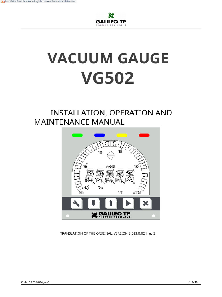 VG502 Vacuum Gauge Manual | PDF | Pascal (Unit) | Pressure Measurement
