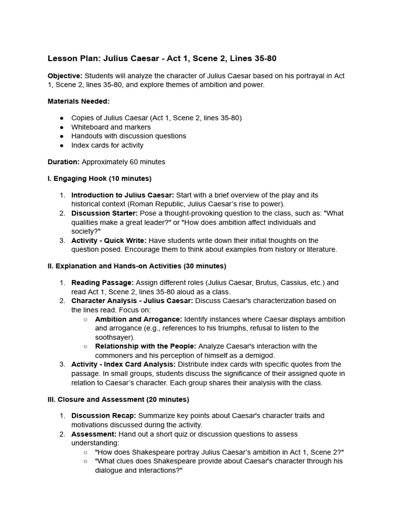 Lesson plan - julius caesar | PDF | Julius Caesar | Psychology