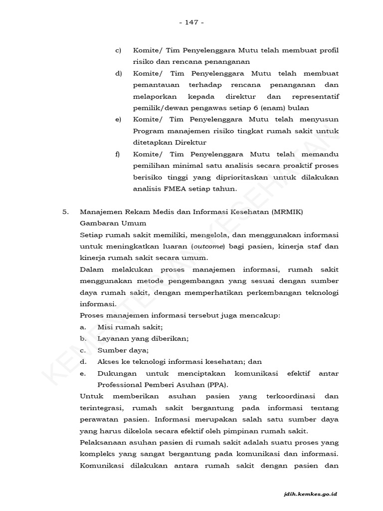 KMK No. HK.01.07-MENKES-1596-2024 TTG Standar Akreditasi Rumah Sakit-MRMIK | PDF