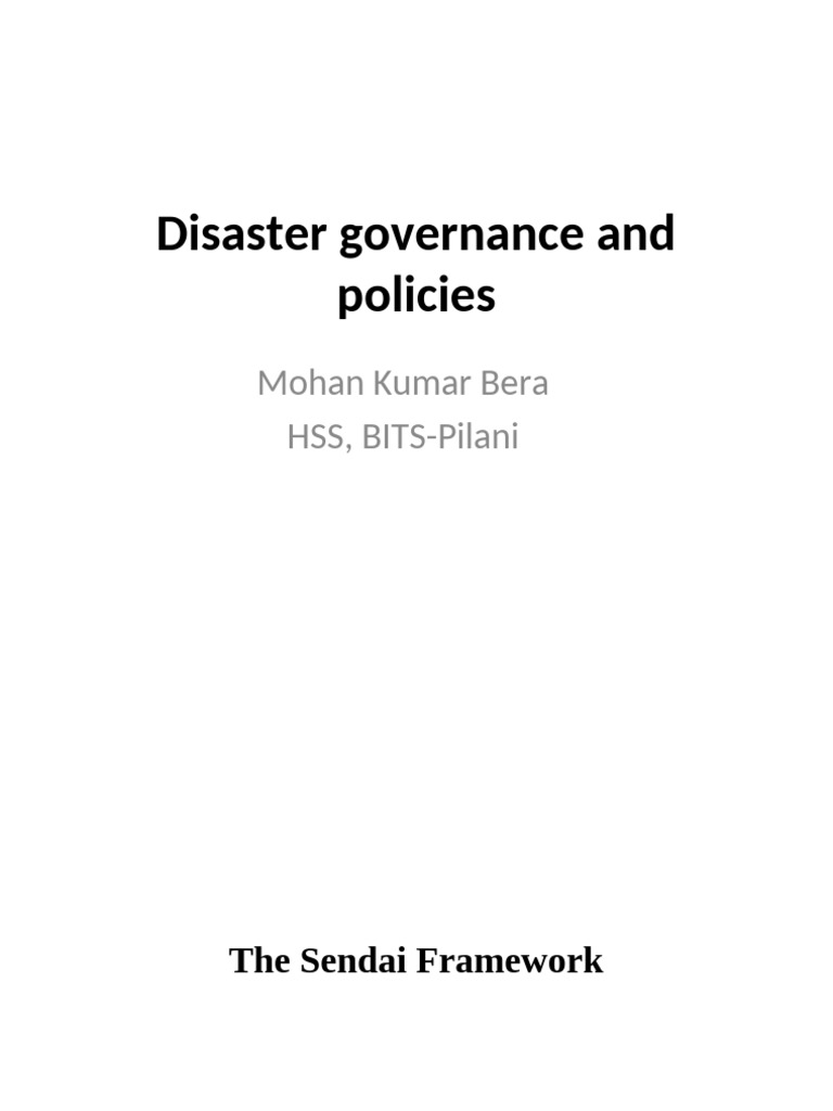 Lecture 33 Disaster Governance and Policies Sendai Framework | PDF ...