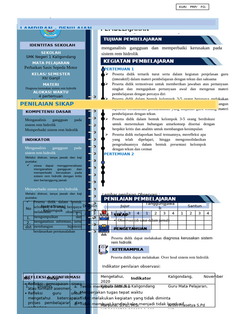 Contoh RPP 1 Lembar | PDF