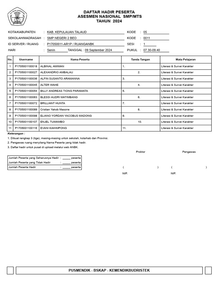 Daftar Hadir Utama h1 | PDF