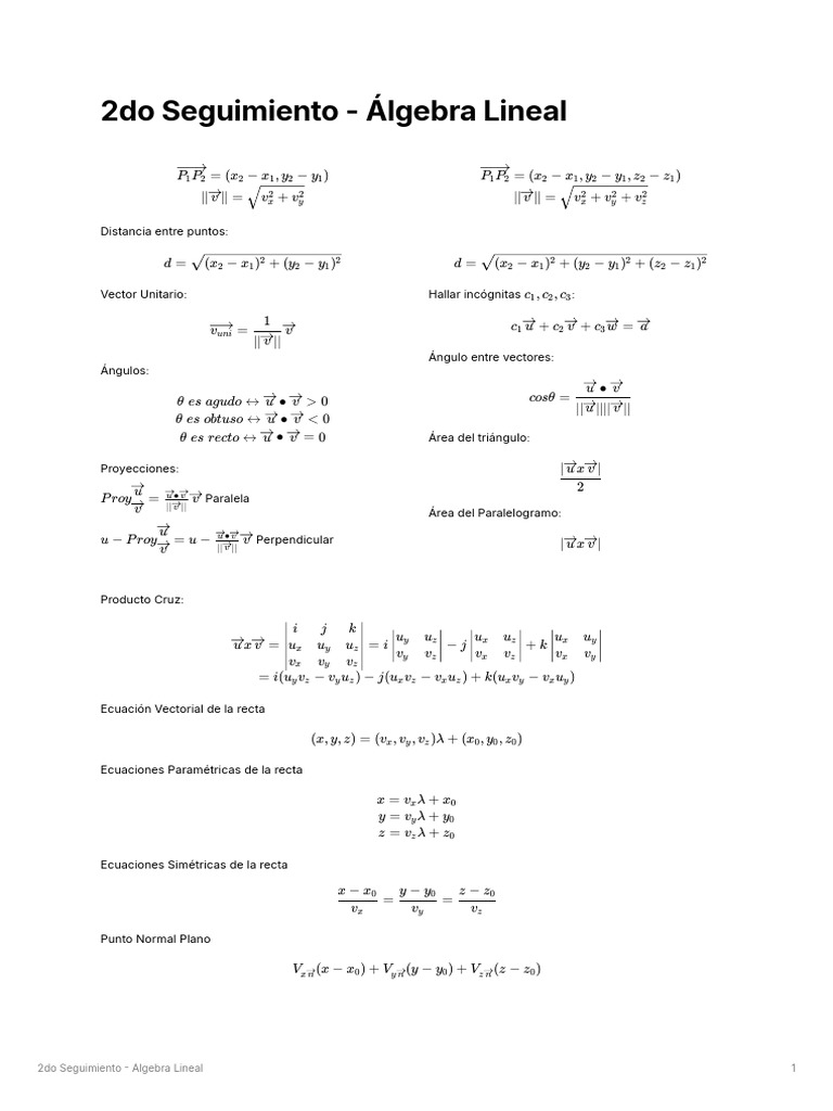Super hoja parcial 2do corte | PDF | Álgebra lineal | Álgebra