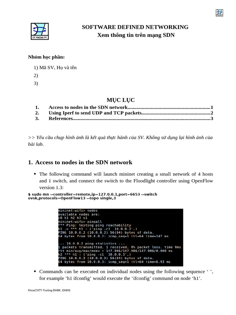 LabSDN Thiet Ke Mang Mininet Va Xem Thong Tin Tren Mang | PDF | Network Protocols | Computing