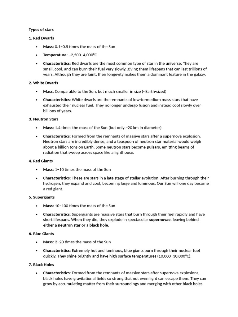 Types of Stars | PDF