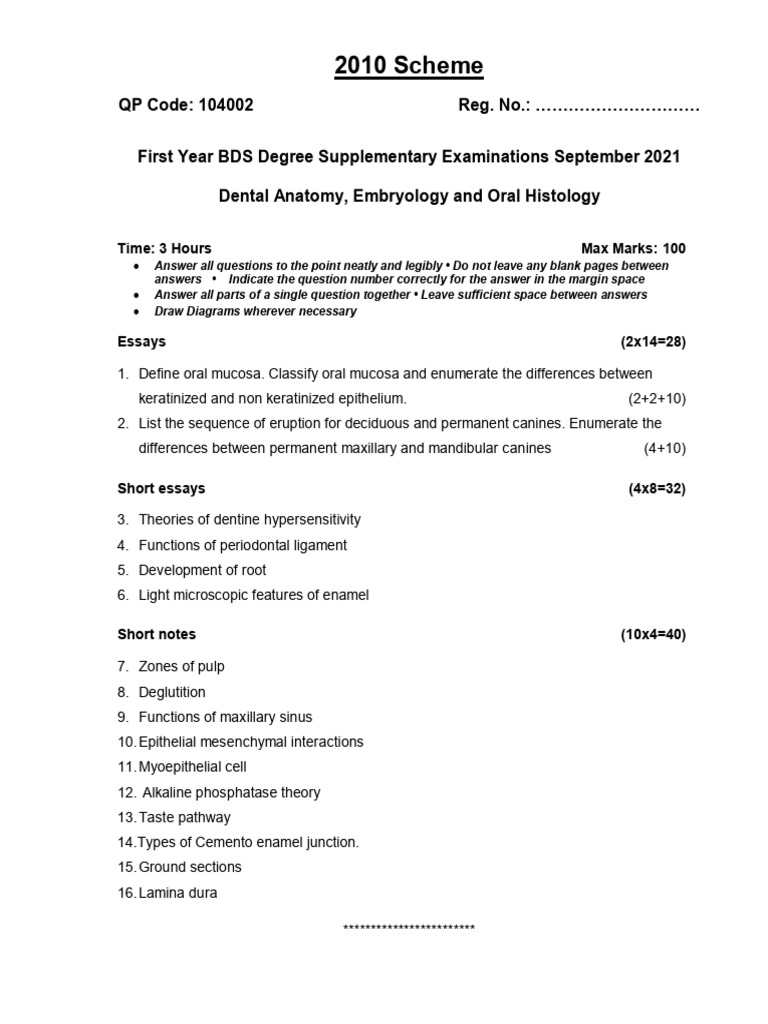 BDS Dental Anatomy Exam Guide 2021 | PDF