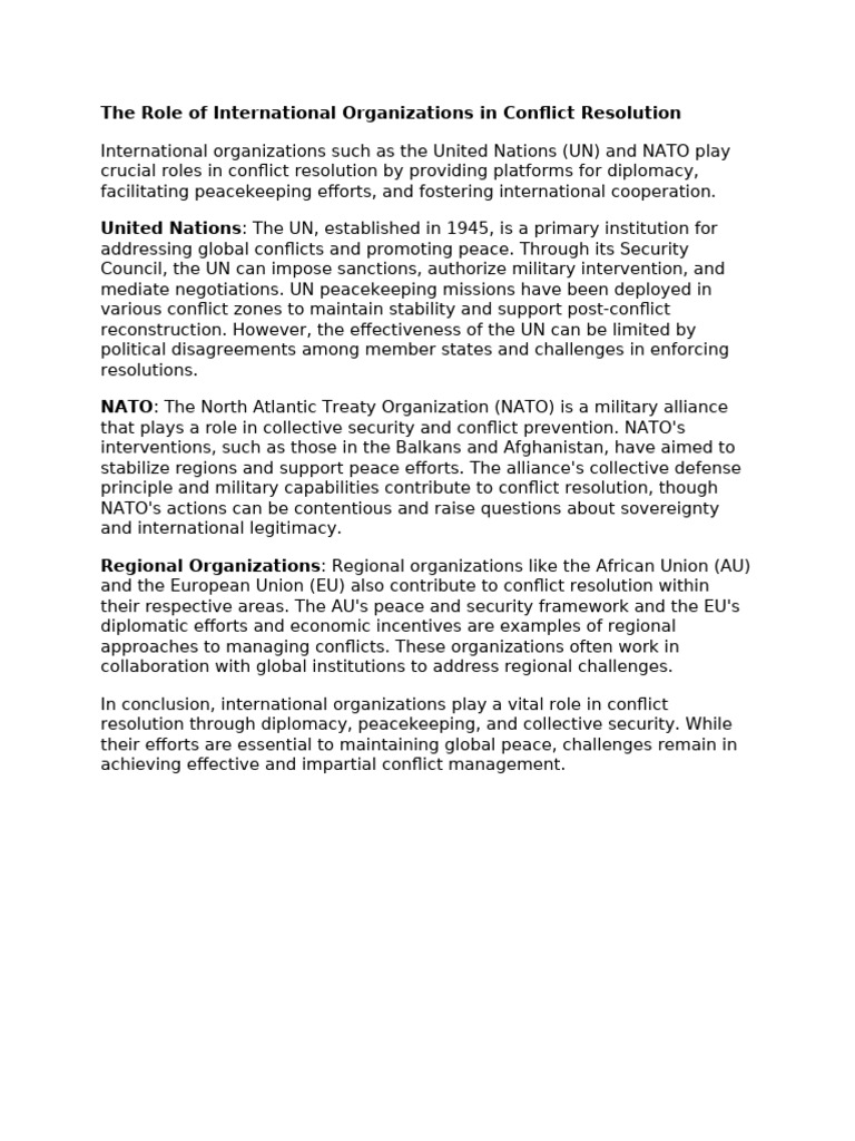 The Role of International Organizations | PDF