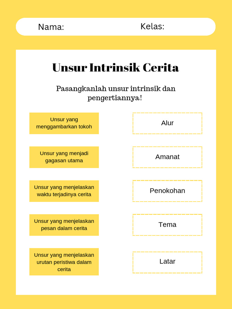 Kuning Sederhana Lembar Kerja Unsur Intrinsik Cerita | PDF