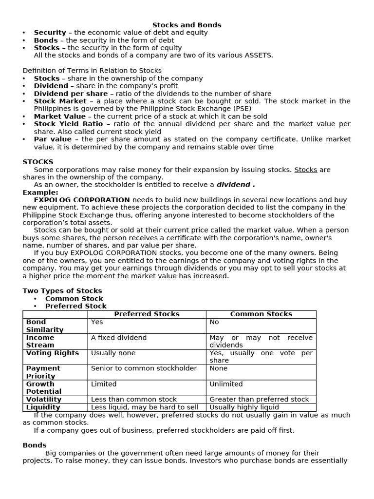 Stocks and Bonds | PDF | Bonds (Finance) | Stocks