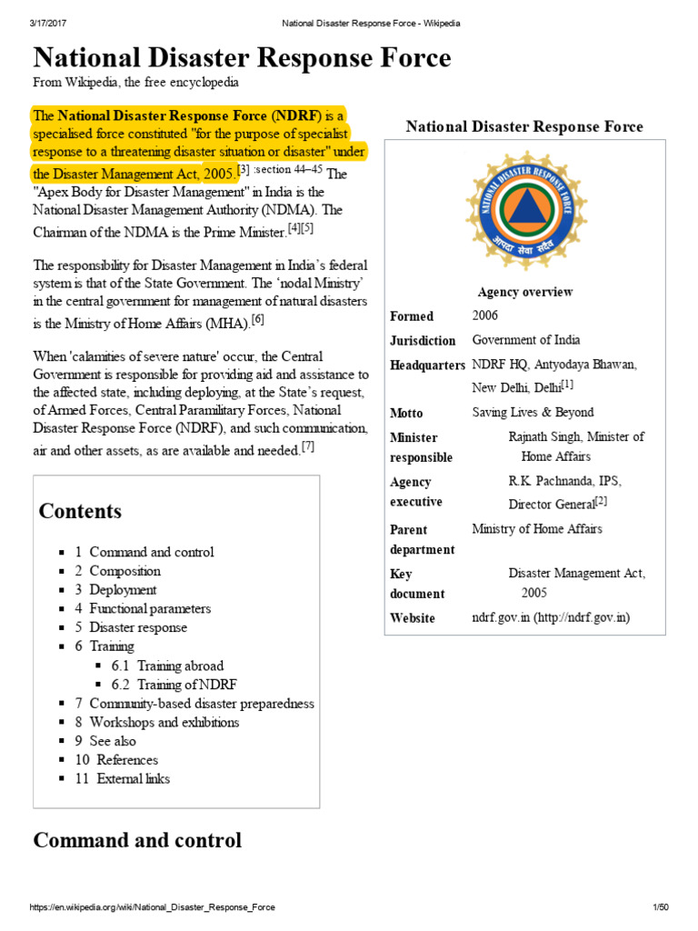 National Disaster Response Force (1) | PDF | Civil Defense | Government Related Organizations