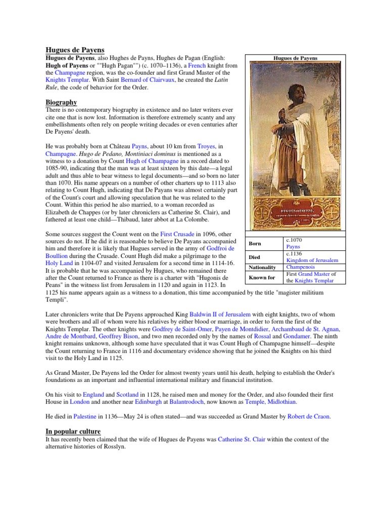 Hugues de Payens | PDF | Knights Templar | High Middle Ages