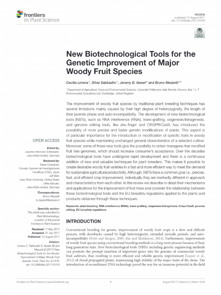 New Biotechnological Tools For The Genetic Improvement of Major Woody ...