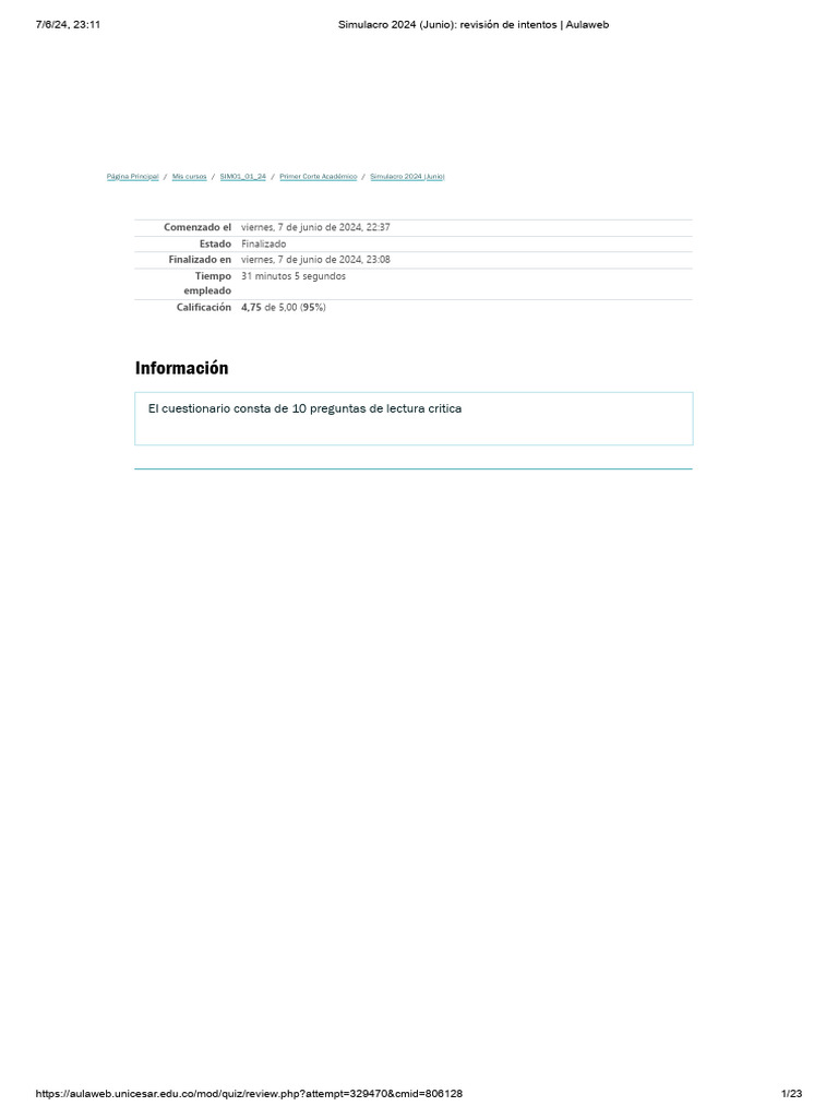 Simulacro 2024 (Junio) - Revisión de Intentos - Aulaweb | PDF | Salario mínimo | Salario