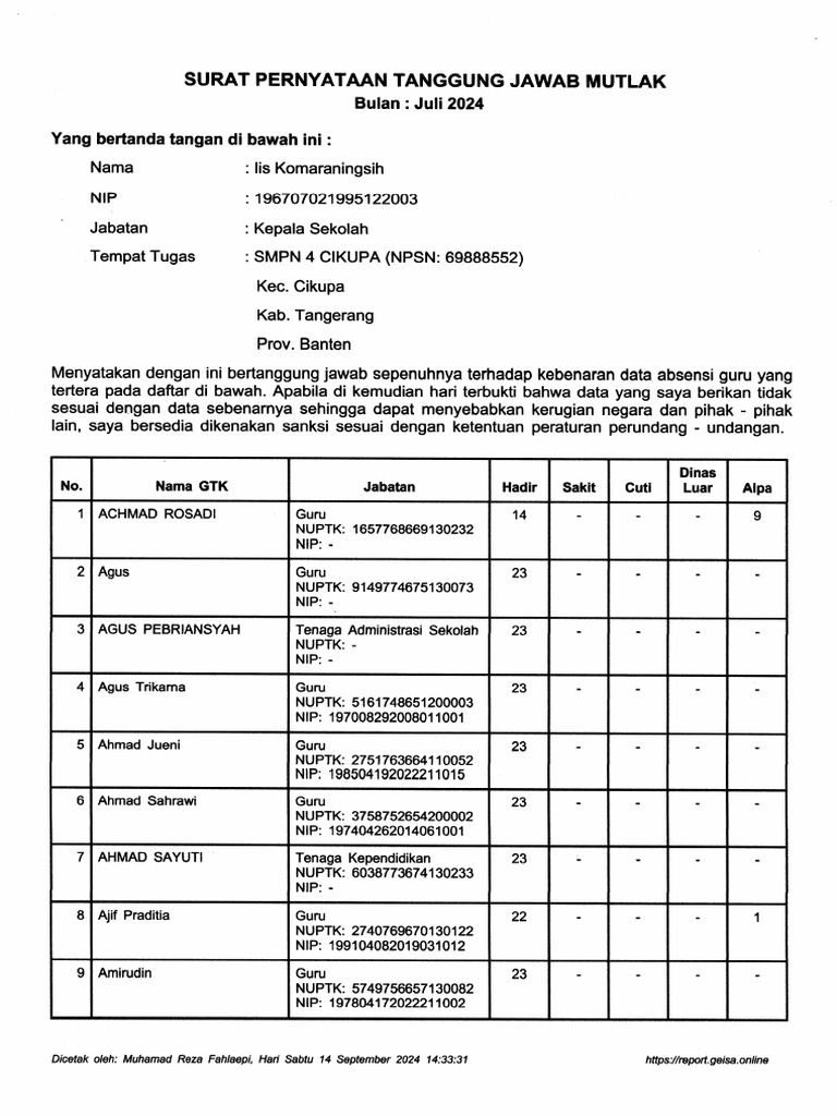 SPTJM Bulan Juli 2024 | PDF