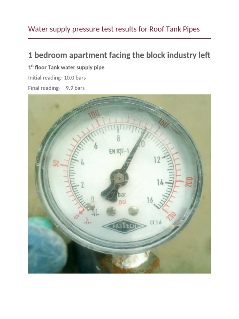 Water Supply Pressure Test 1 | PDF