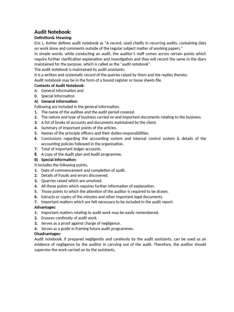 Audit Notebook | PDF | Finance & Money Management