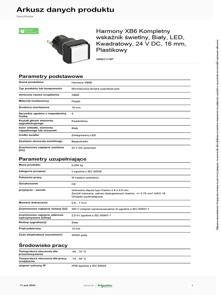 Schneider Electric - Harmony-XB6 - XB6ECV1BP | PDF