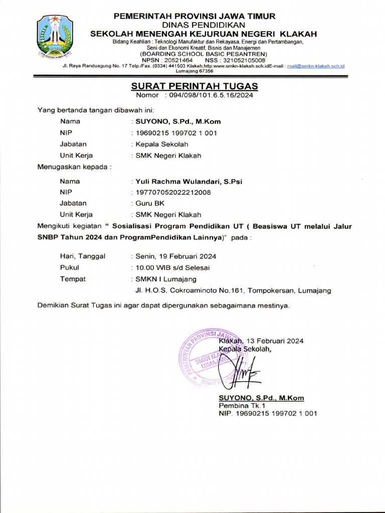 surat tugas bu yuli | PDF