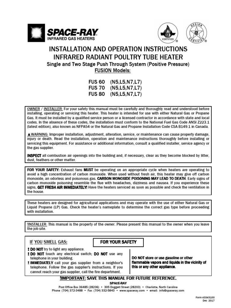 Space-Ray® Installation Instructions Poultry Tube Heater | PDF ...