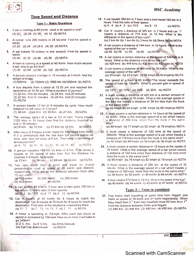 Time Speed and Distance BSC | PDF
