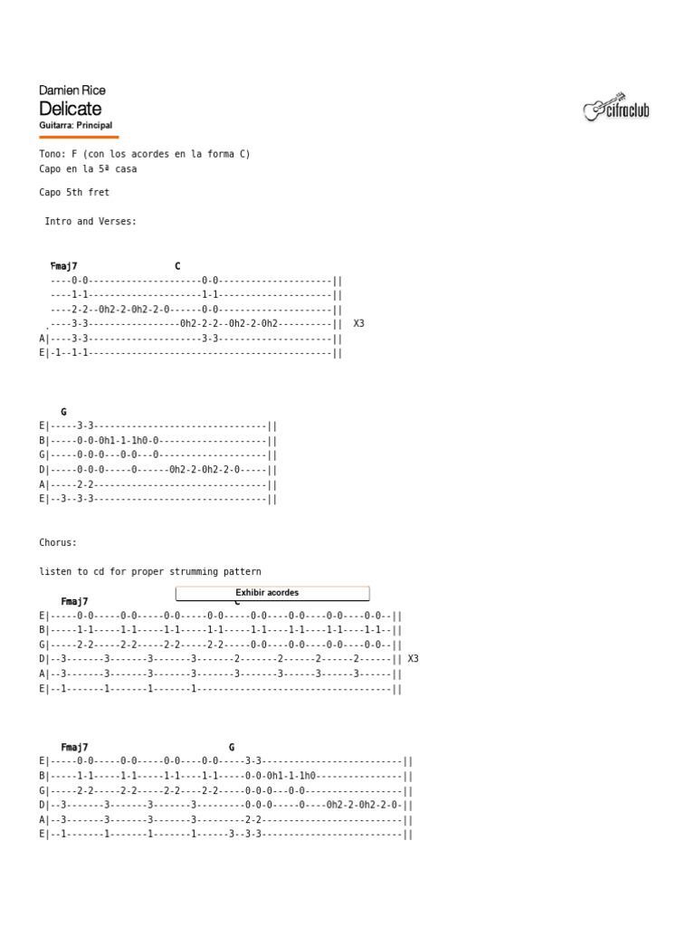 Cifra Club - DELICATE - Damien Rice (Cifra Con Vídeo Aula) | PDF