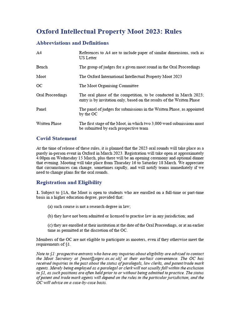 oxford-ip-moot-2023-rules | PDF | Justice | Crime & Violence