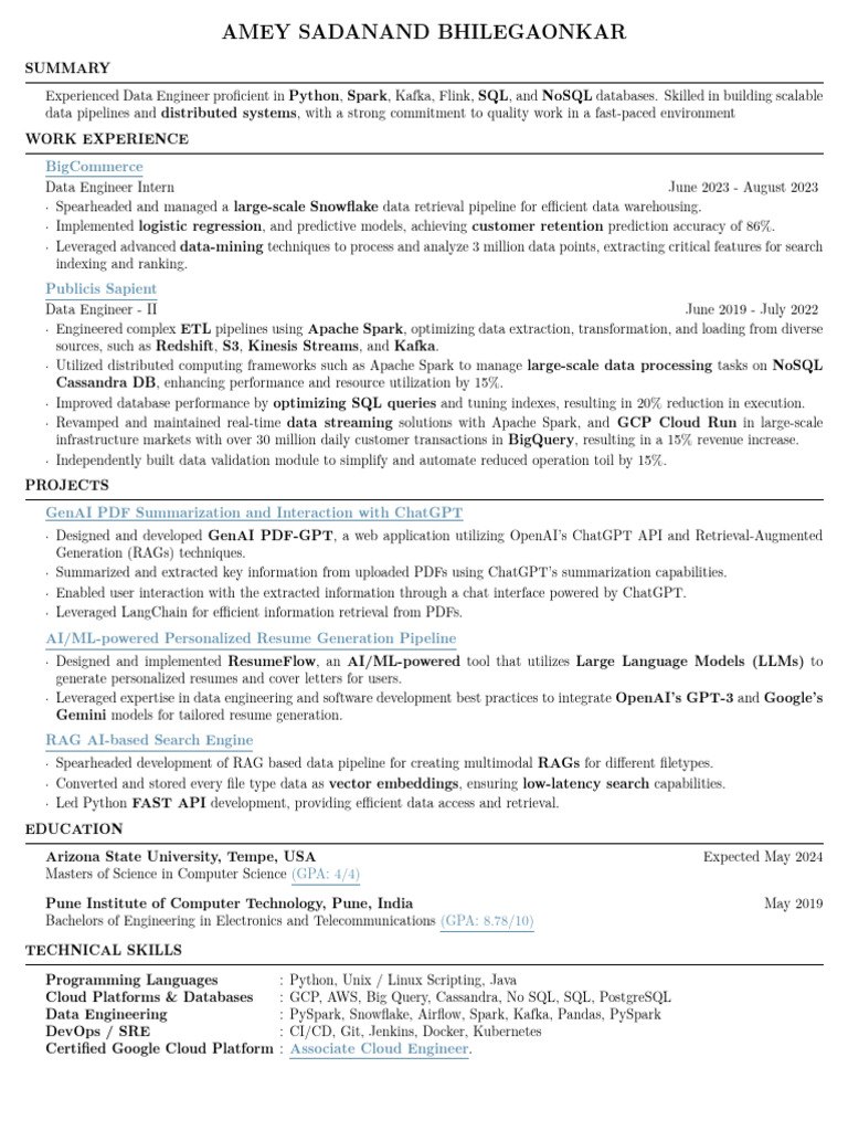 Appple Data Scientist Resume For Project | PDF | Apache Spark | Cloud Computing