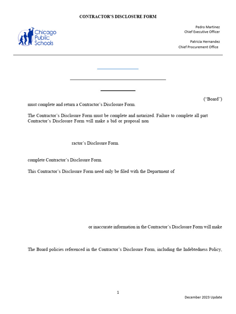 Contractors Disclosure Form Dec 2023 Fillable | PDF | Employment ...