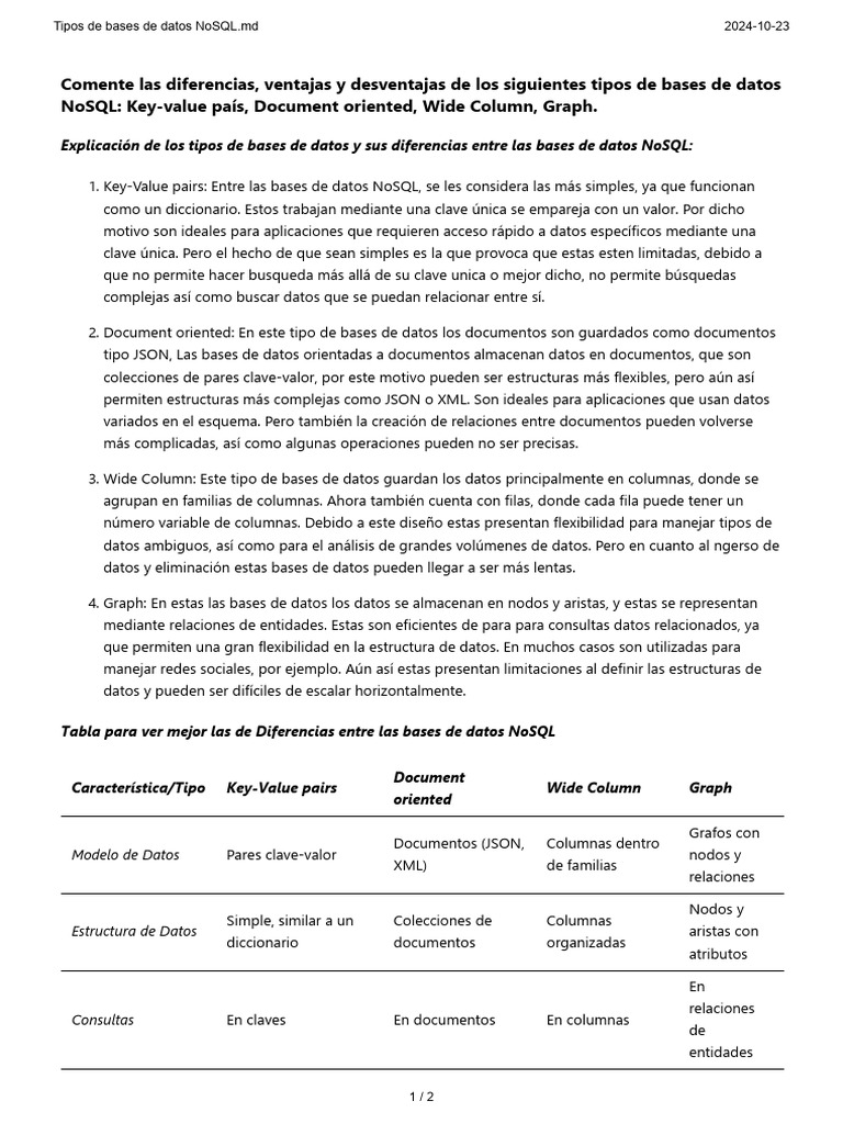 Tipos de Bases de Datos NoSQL | PDF | Bases de datos | Escalabilidad