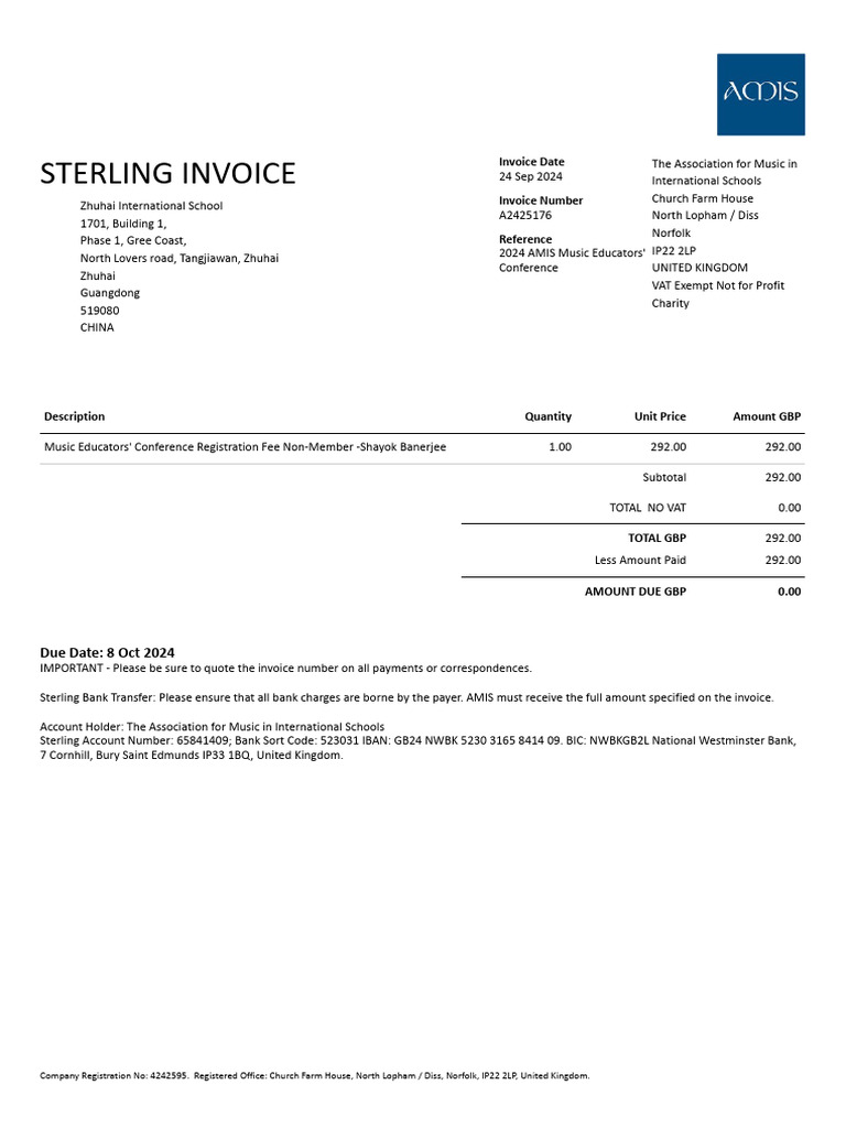 AMIS Conference Invoice | PDF | Invoice | Money