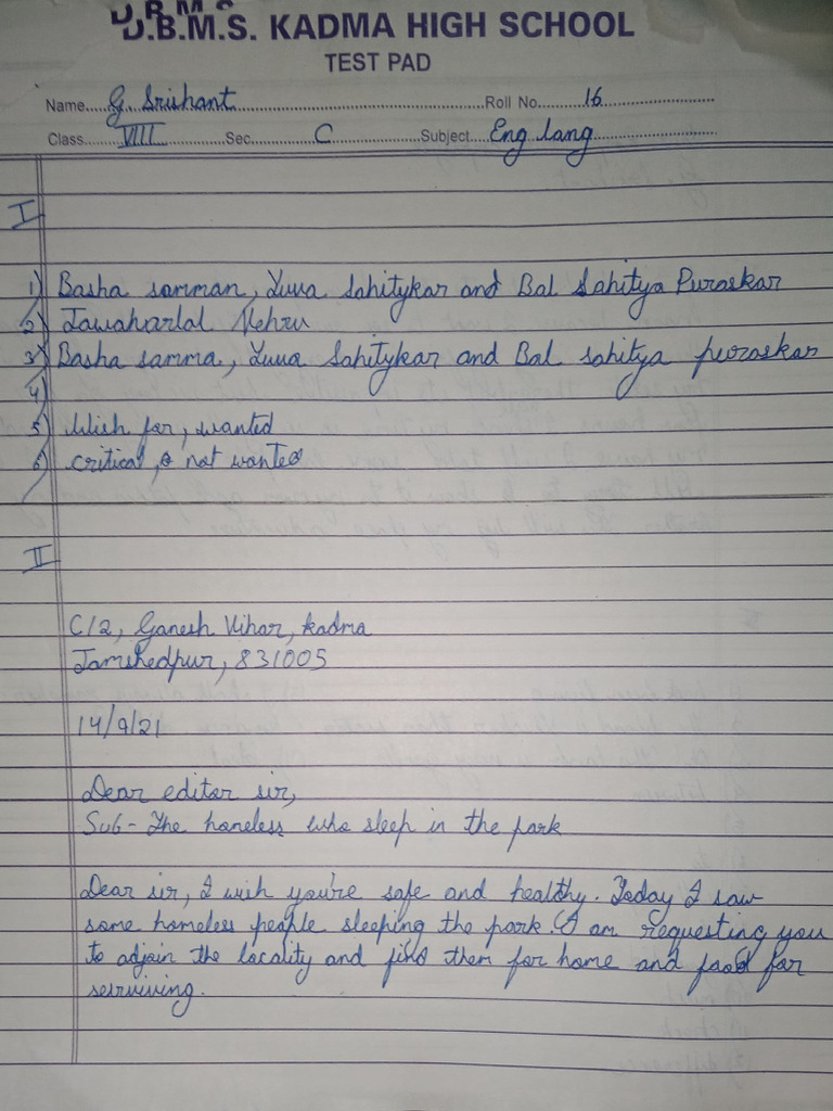KADMA HIGH SCHOOL Test Pad | PDF | Science & Mathematics