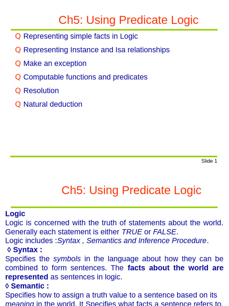 Ch5: Using Predicate Logic | PDF | Logic | First Order Logic
