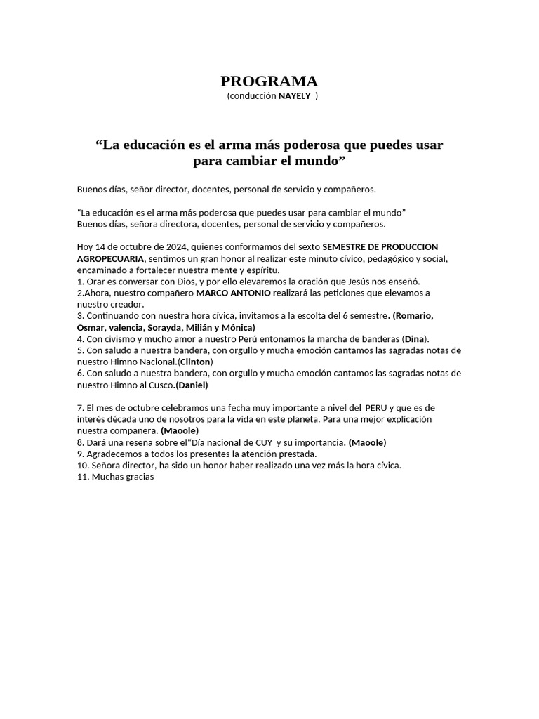 PROGRAMA Hora Cívica | PDF