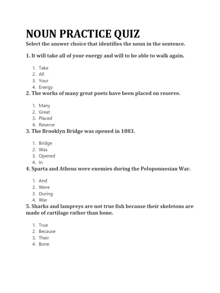 Noun Practice Quiz | PDF