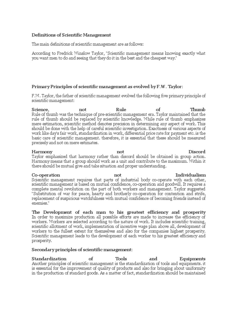 Taylor Scientific Management | PDF | Scientific Method | Experiment