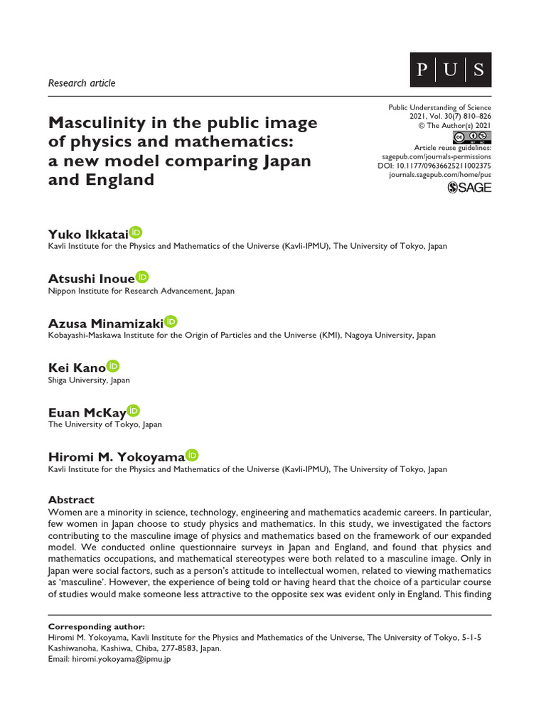 Masculinity in The Public Image of Physics and Mathematics: A New Model ...