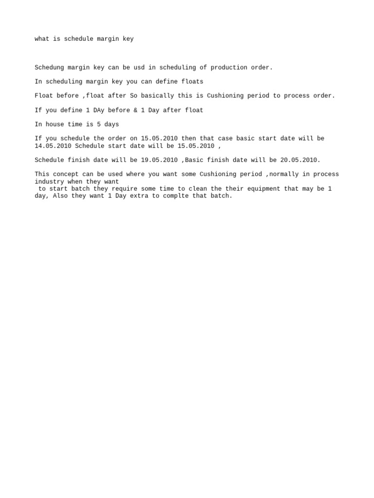 Schedule Margin Key | PDF