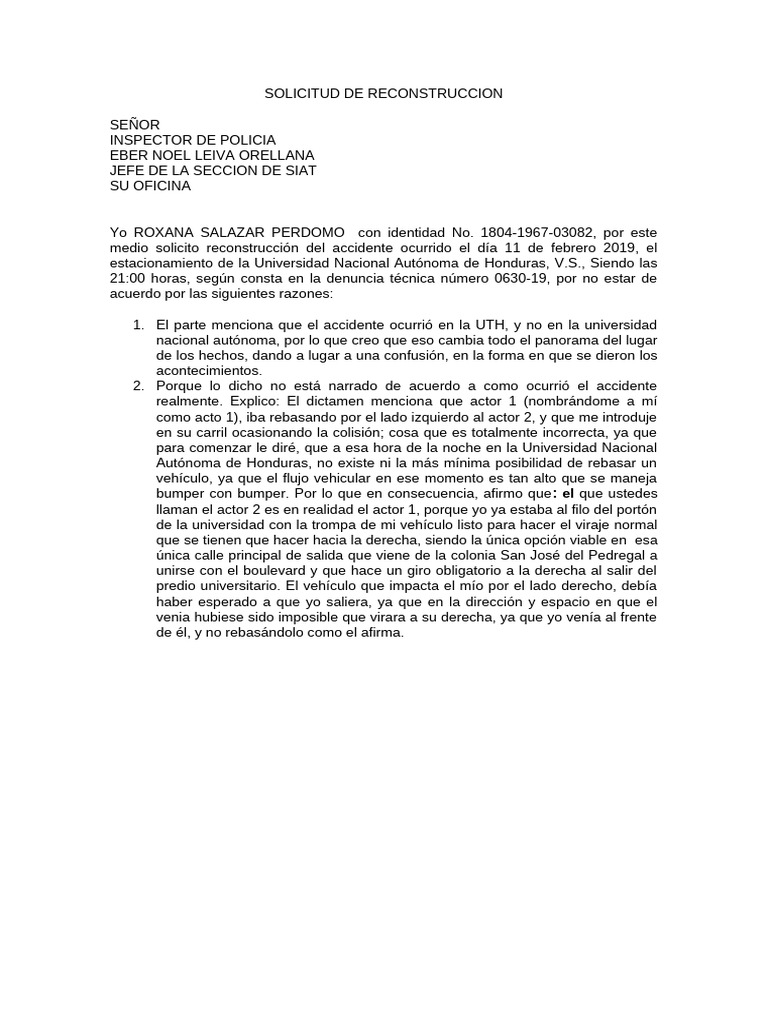 Solicitud de Reconstrucción de Accidente | PDF