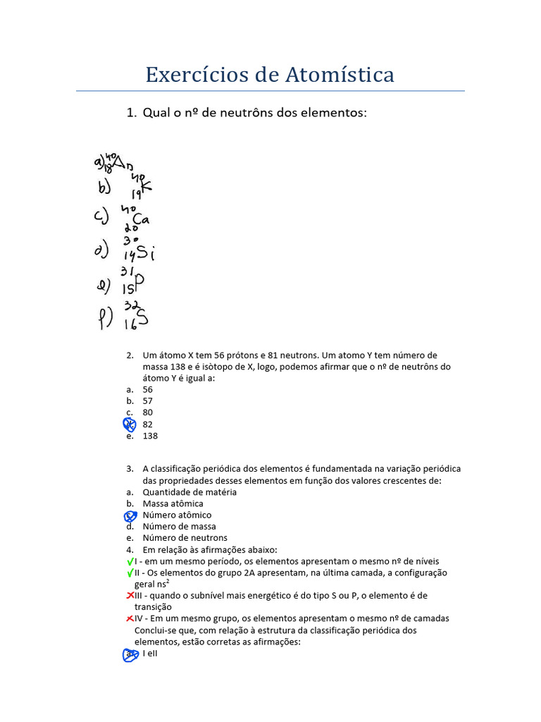 Exercícios sobre Atomística | PDF | Ciências e Matemática