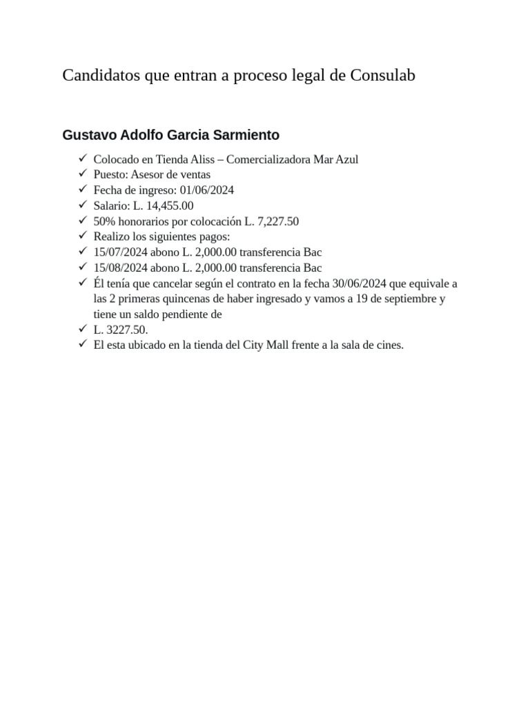 Proceso Legal de Candidatos en Consulab | PDF | Finanzas y dinero | Derecho