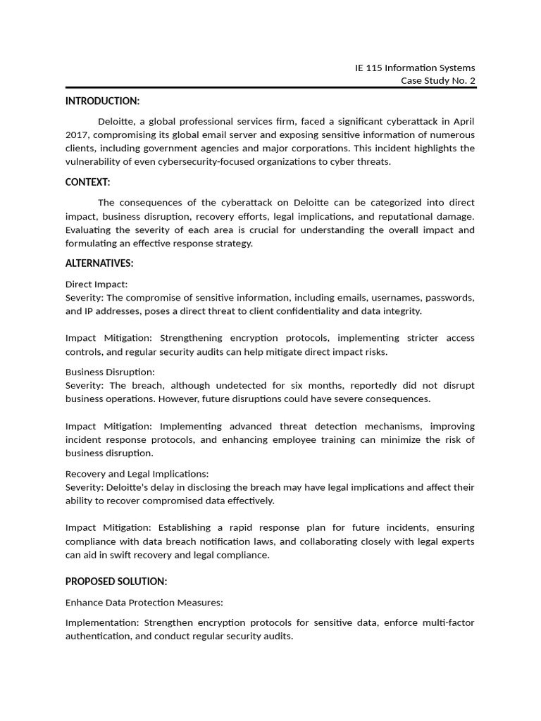 IE 115 Information Systems Case Study 2 | PDF | Security | Computer ...