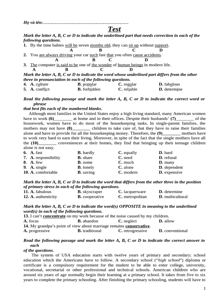 English Grammar and Vocabulary Test | PDF | Academic Degree ...