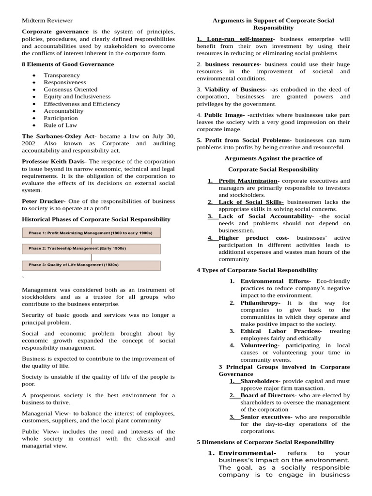 Midterm Reviewer GG | PDF | Corporate Social Responsibility | Governance
